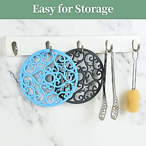 Kalsreui Teal Trivets for Hot Dishes, Silicone Hot Pads for Kitchen, Silicone Trivets for Hot Pots and Pans, Countertop and Tabletop Trivet Mat, Multi Use Round Silicone Pot Holders Set of 3