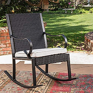 Christopher Knight Home Muriel Outdoor Wicker Rocking Chair, Black/White Cushion