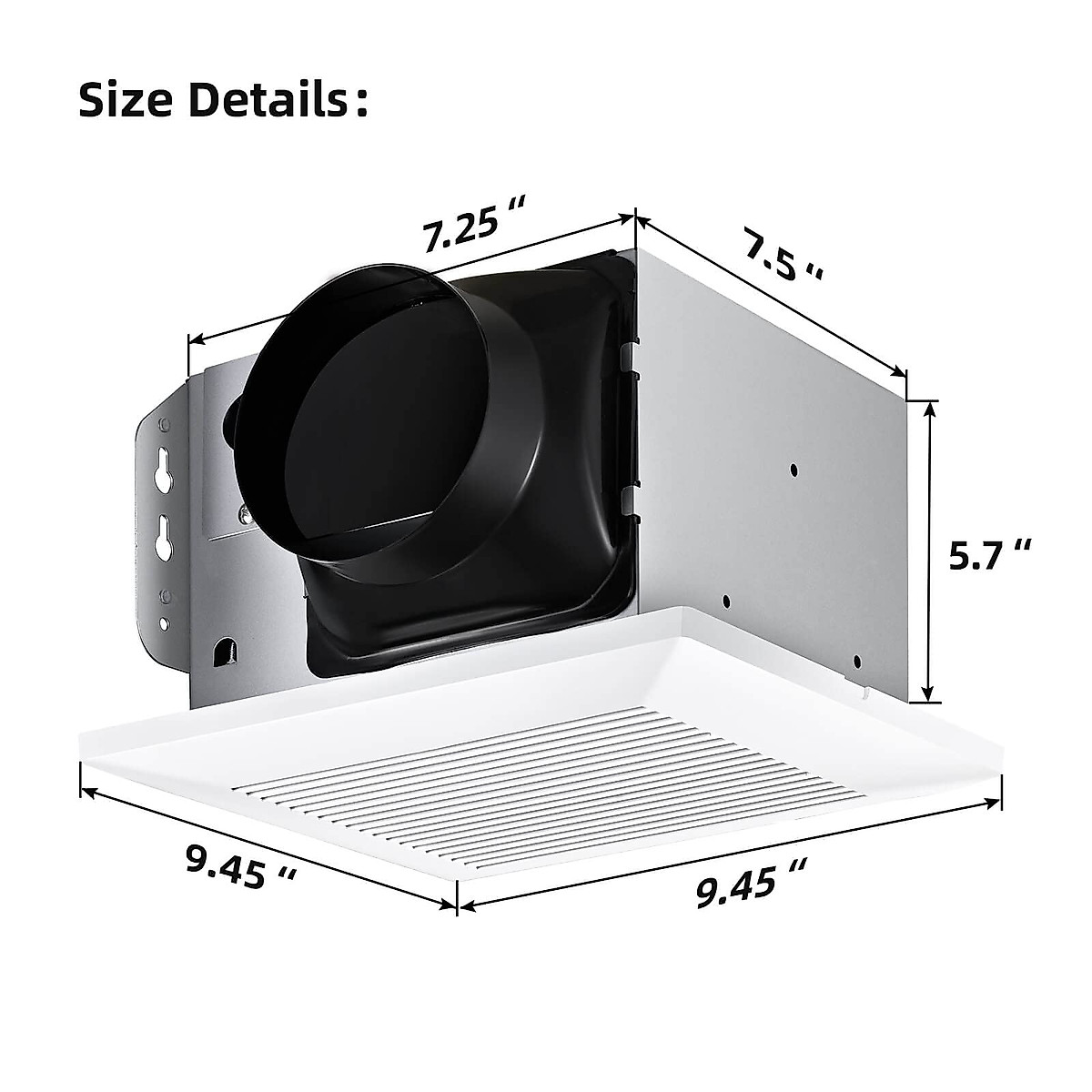 JOEAONZ Bathroom Fan 110 CFM Very Quiet with Stainless Steel Housing, Ceiling Mount Exhaust Ventilation Fan Large Air-flow Capacity, Energy-Saving Household Bath Vent Fan, White Plastic Grille
