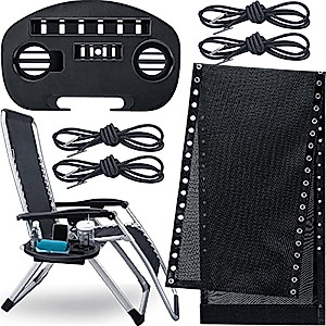 6 Pieces Gravity Chair Set, Gravity Chair Fabric, Gravity Chair Tray, Replacement Bungee Cord Trays for Carrying Cellphone, Snack, Water, Black Recliner Mesh Canvas Elastic Bungee Cord