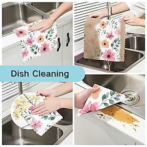 FRODOTGV Watercolor Floral Pattern Kitchen Towels and Dishcloths Sets Microfiber Washcloth Dish Towels Tea Towel Terry Cloth Dish Towels and Dish Cloths Cute Hand Towels for Kitchen