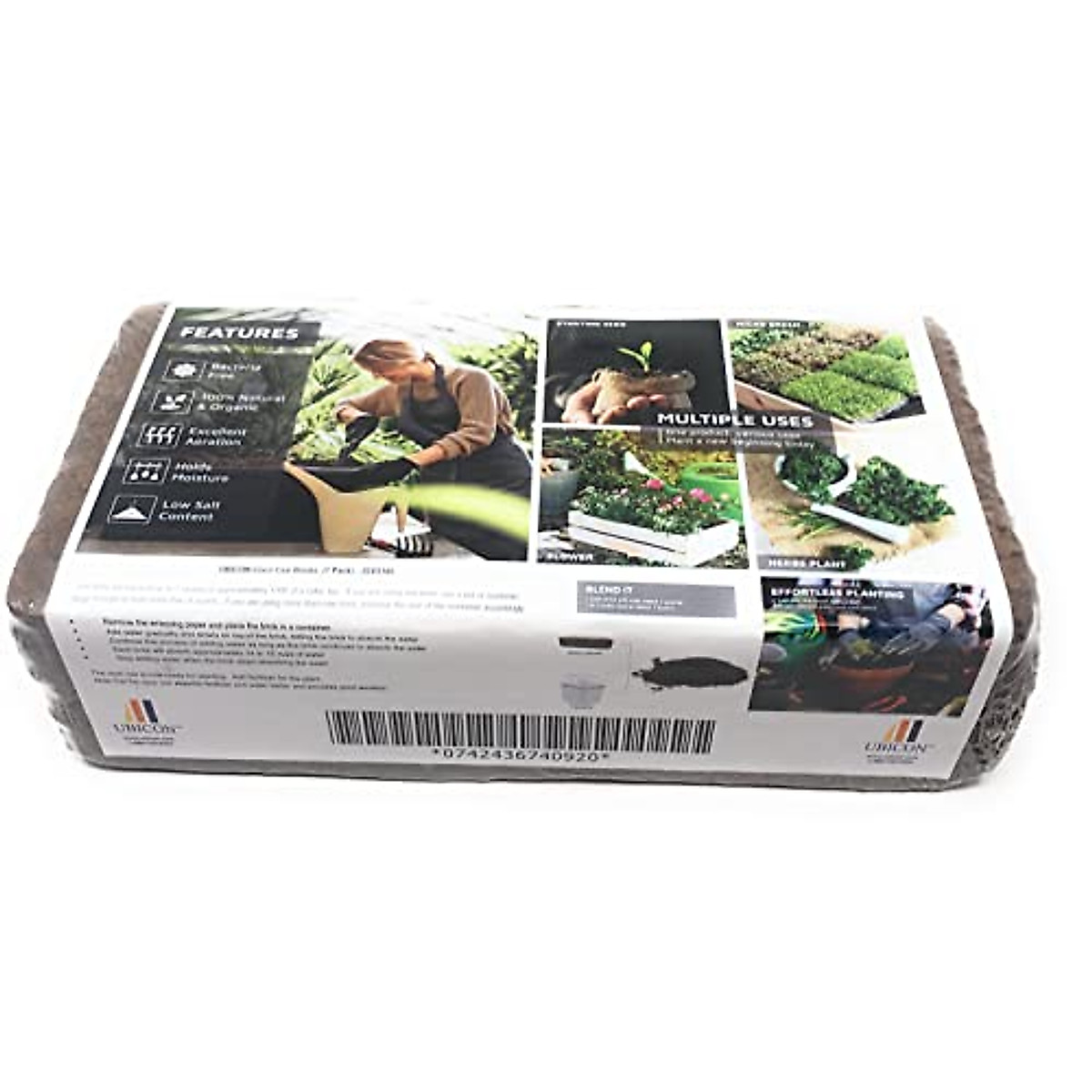 UBICON Easy to Use Compressed Coco Coir Organic Top Soil for Indoor and Outdoor; Each Brick Gets 7 Quarts, Excellent Aeration, Reduces Weed Growth, and Retains Water (1, Brick),Brown