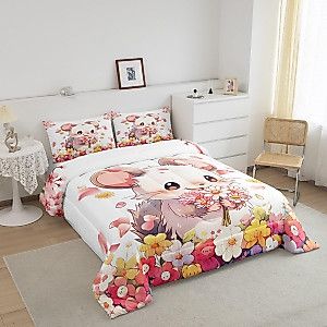 Erosebridal Cartoon Hamster Comforter Set for Girls Boys Children Cute Pet Animal Bedding 2 Pieces Lovely Rodent Animal Bedding Comforter Sets Pet Mouse Pattern Duvet Set Twin Size