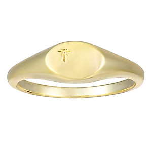 espere 18K Gold Plated Tiny Signet Ring Oval Pinky Stacking Ring North Star Dainty Gold Rings for Women