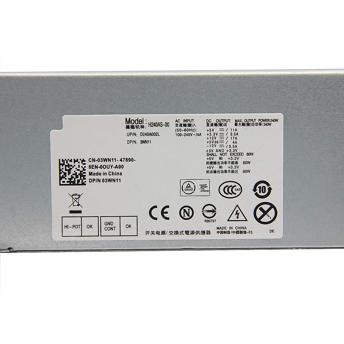 240W Watt Desktop Power Supply Unit PSU for Dell Optiplex 390 790 990 960 7010 9010 3010 Small Form Factor System SFF H240AS-00 H240AS-01 D240ES-00 DPS-240WB AC240AS-00 H240ES-00 L240AS-00 AC240ES-00