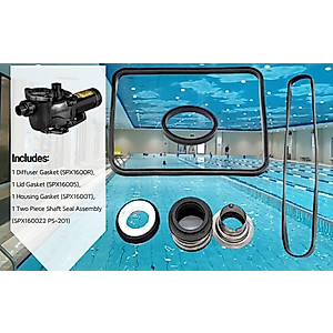 ZFLXH Super Pump Seal Replacement for Hayward Go Kit 3. All 3 Gaskets & Shaft Seal. Fits All SP1600, SP2600 in Regular, X, VSP Models. SPX1600TRA SP1600Z2 PS-201 SPX1600R SPX1600S SPX1600T Pool