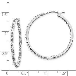 FB Jewels Solid 14K White Gold Diamond Fascination Round Hinged Hoop Earrings