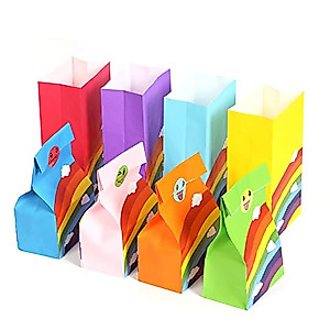 Florskoye Party Favor Bags 24 Pieces Goodie Bags, Rainbow Wrapped Candy Treat Bags Paper Gift Bags with 24 Pcs Stickers for Kids Birthday, Baby Shower, Christmas, Wedding, Party Suppliers (Rainbow)