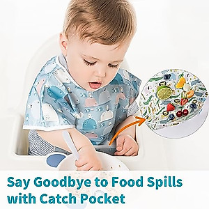 Baby Noah 3 Pcs Short Sleeved Bib - Baby and Toddler Smock Bibs for Boys and Girls - Waterproof Bib with Pocket| 6-36 Months