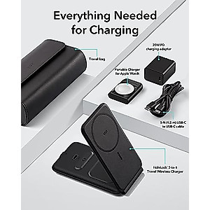 ESR 3 in 1 Charger for Magsafe, Travel Charger Stand for Magsafe, Made for Apple Watch Certified, Foldable Charging Station Compatible with Magsafe and iPhone 15/14/13/12, AirPods Pro, Black