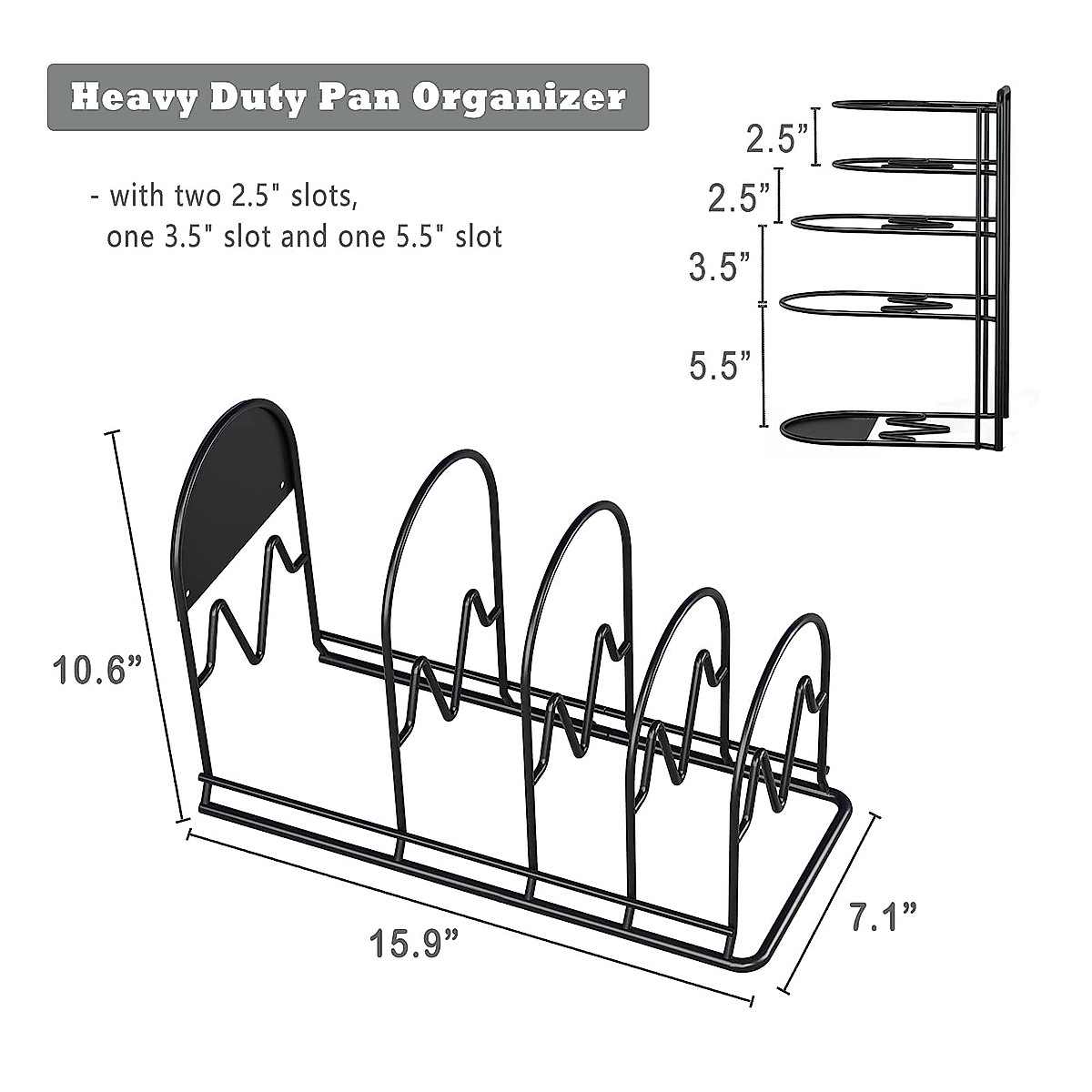 REEQMONT 2 Pack - Heavy Duty Pot Rack Organizer, 5 Tier Pan Rack Holder, Holds Cast Iron Skillets, Dutch Oven, Frying Pan, Griddles - No Assembly Required, 15.9'' H