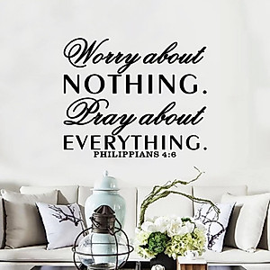 SEATUNE Inspirational Wall Decals, Prayer Wall Decor, Quotes Bible Verse Christian Religious Faith Bedroom Living Room Vinyl Art Decor Home Stickers Worry About Nothing Pray About Everything 18"X15"