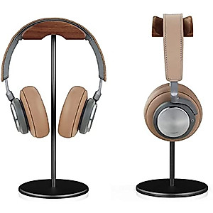 Headphone Stand Holder with Premium Walnut Wood Headrest,Headset Stand Hanger Hook for Desk with Solid Heavy Base for All Headphone Sizes