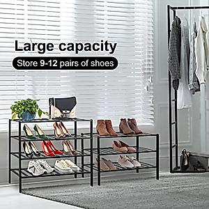 Allinside Bamboo Shoe Rack, 3 Tiers Shoe Storage Organizer, Durable Shoe Shelf Stand for Closet, Entryway, Hallway, Bathroom (Black)