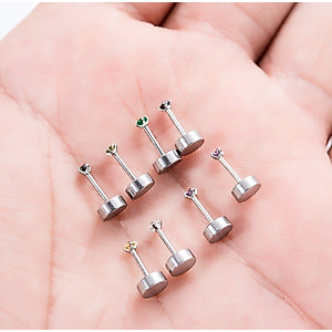 Masedy 15 Pairs 20G 316L Stainless Steel CZ Stud Earrings for Women Men Cartilage Screwback Earring Set 2mm