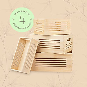 Natural Bamboo Wooden Storage Box – Rustic Farmhouse Look Wood Crate for Storage Decorative Closet, Cabinet and Shelf Basket Organizer with Built in Handles - Multi-Purpose Organizer (Medium)