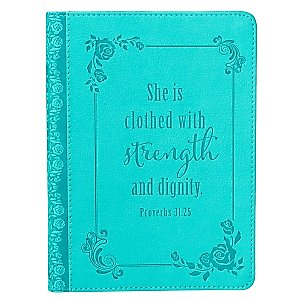 Christian Art Gifts Classic Handy-sized Journal Strength and Dignity Proverbs 31 Woman Bible Verse Inspirational Scripture Notebook w/Ribbon, Faux Leather Flexcover 240 Ruled Pages, 5.7" x 7", Teal