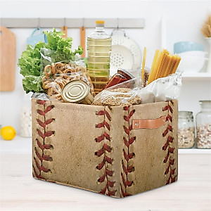 Baseball Storage Basket,Softball Large Toys Storage Cube Box with Handles, Collapsible Laundry Basket Rectangular Waterproof Storage Organizer Bin for Nursery Bedroom Playroom Shelves Gift Basket