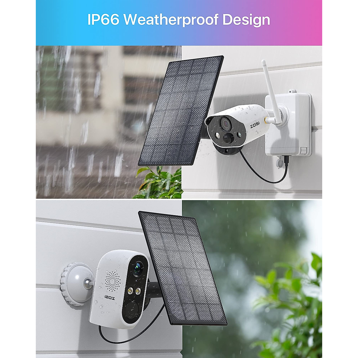 ZOSI Solar Panel Power Supply Only for ZOSI Security Wireless Rechargeable Battery Powered Camera C1pro & C306pro, IP66 Waterproof, 360° Adjustable Mounting Bracket, Non-Stop Charging
