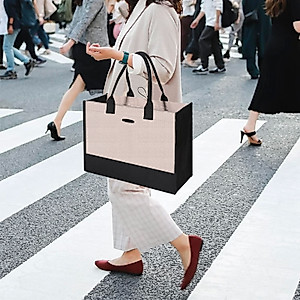 Aricsen Large Canvas Shopping Tote Bag with Handles for Women Gift Grocery Beach Holidays, Reusable Blank Clearance Eco Burlap Cloth Jute Fabric Handbag for Kitchen, Black & Gray