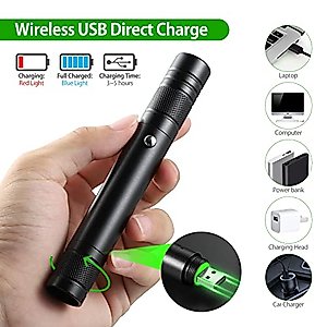 Green Laser Pointer High Power Rechargeable Lazer Pointer, Laser Pen with Long Range Adjustable Focus with Star Cap, Laser Pointer Pen Suitable for Outdoor, Astronomy, Cats Dogs