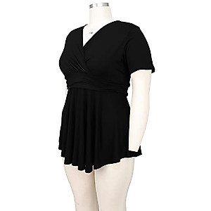 ALLEGRACE Plus Size Tunics Women Short Sleeve Summer Floral Tunic Tops for Leggings Black 3X