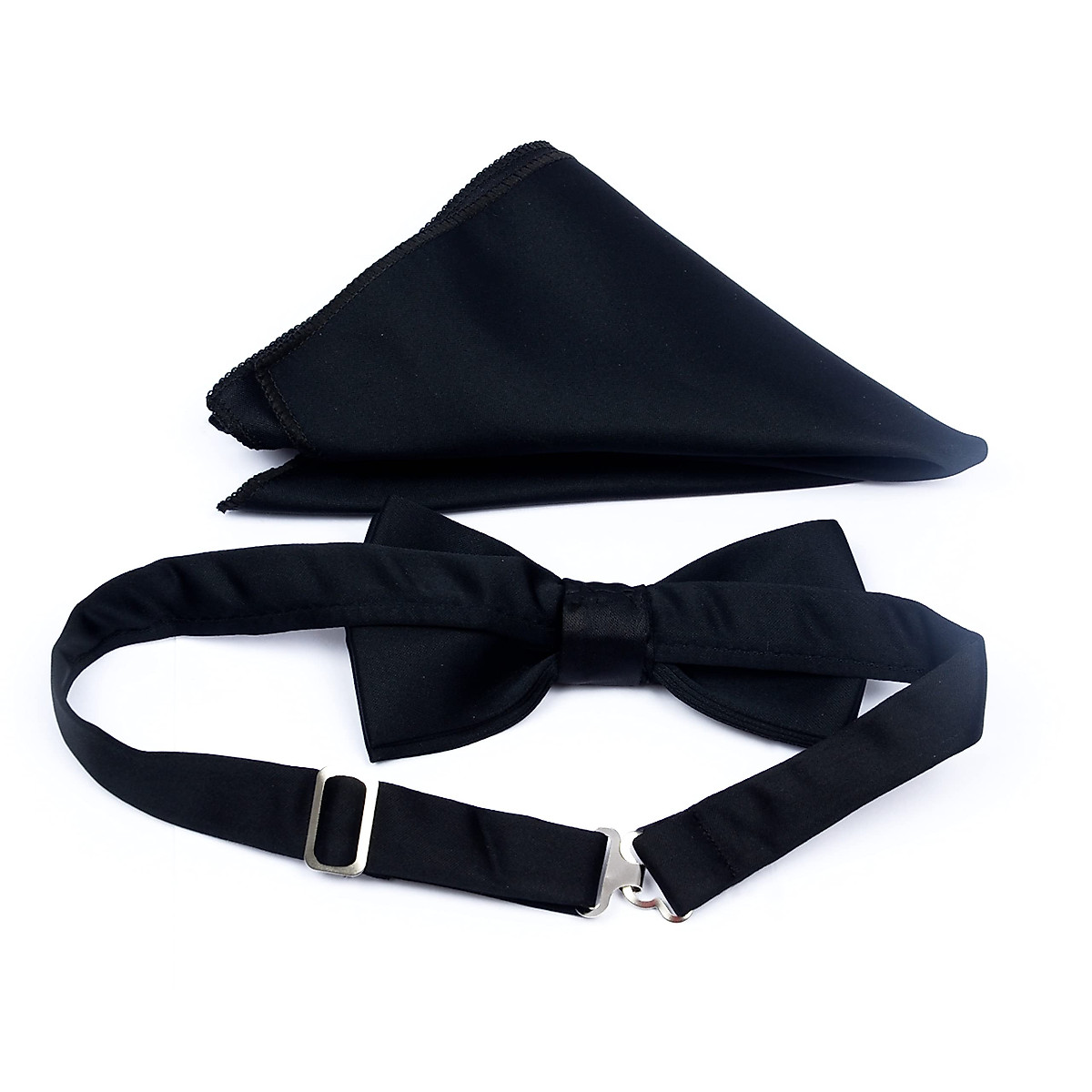 Men's Classic Pre-Tied Satin Formal Tuxedo Bowtie with Handkerchief Adjustable Length for Wedding Party and Prom (BLACK) Standart