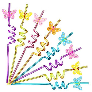 25 Reusable Butterfly Straws for Butterfly Birthday Party Supplies Favors with 2 Cleaning Brushes
