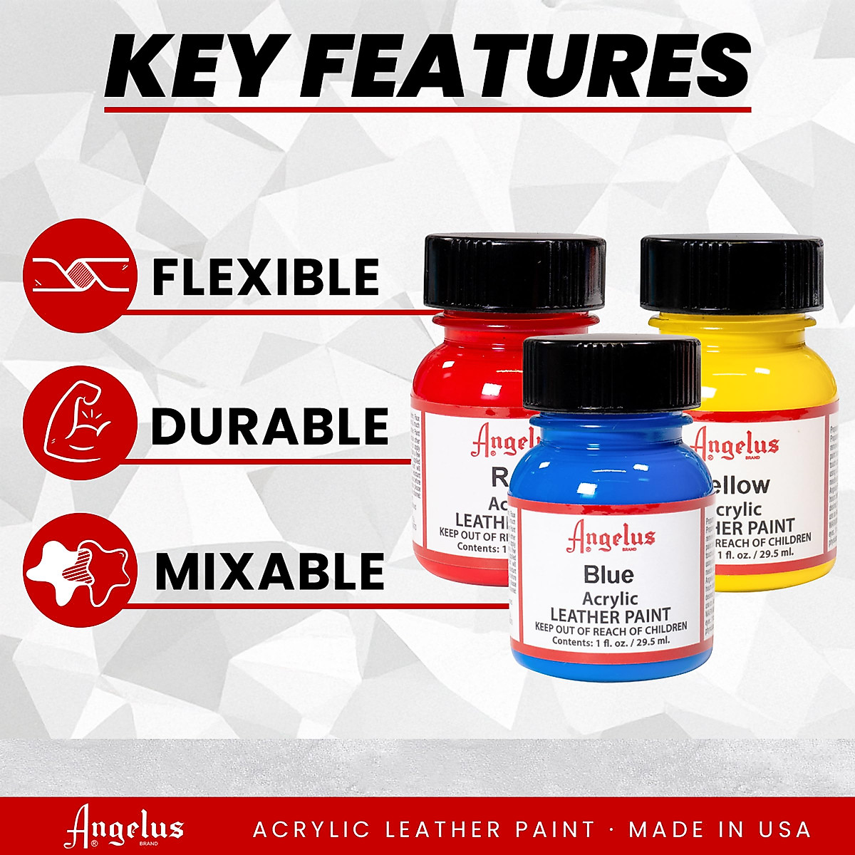 Angelus Leather Paint Kit- Basics Starter Kit Includes 5 Paints, Preparer Deglazer, & 5 Piece Paint Brush Set