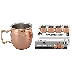 J&V TEXTILES Moscow Mule Copper Mugs - Gift Set of 4, 100% Solid Handcrafted Copper Cups - 2 Ounce Food Safe Hammered Mug For Mules
