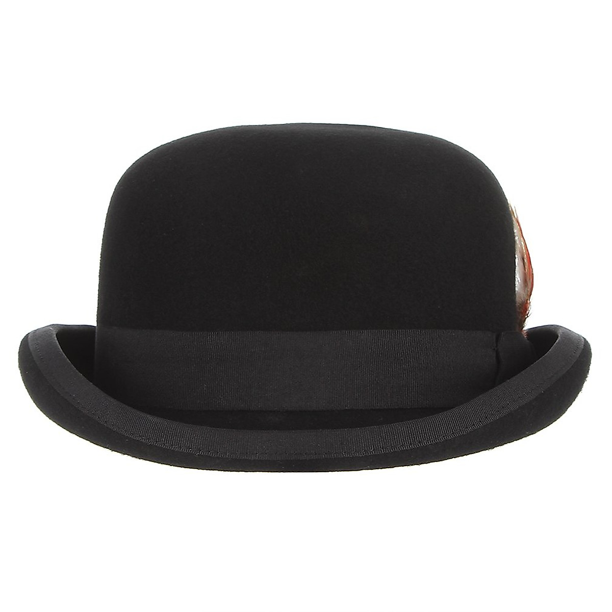 EOZY Mens 100% Wool Black Derby Hat with Removable Feather Satin Lined Roll Brim Bowler Hat