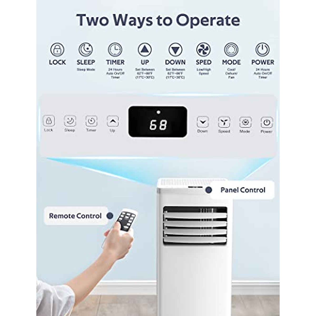 ZAFRO 8,000 BTU Portable Air Conditioners Cools up to 350 Sq.ft, Portable AC Built-in Cool, Dehumidifier, Fan Modes, Room Air Conditioner with Remote Control/Installation Kits, White