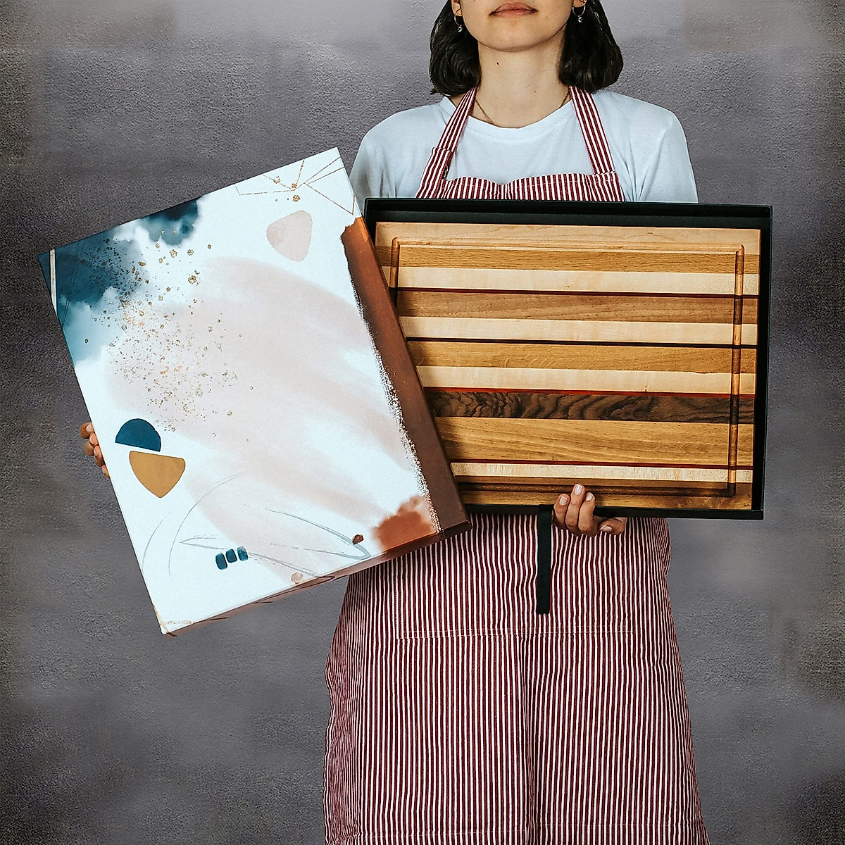 TeakCraft Large Wood Cutting Board with Juice Grove, Chopping Board, Knife Friendly, Reversible, Cheese Board, Gift Box Included, The Epirus (18x14x1.2 inch)