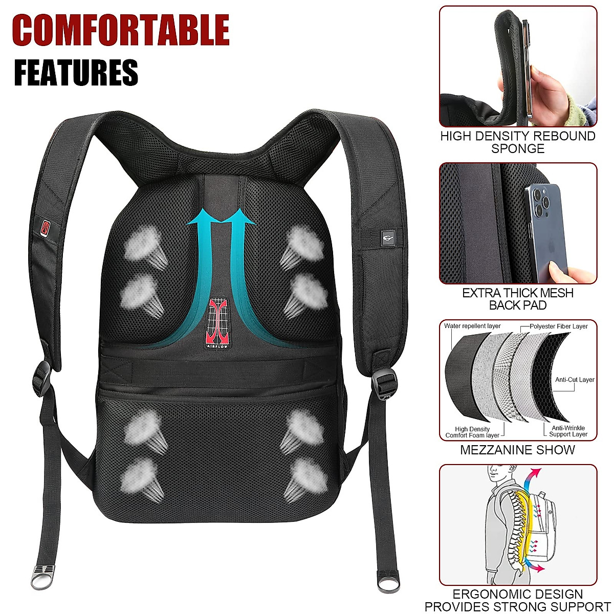 STAR CLOUD Basic Model Extra Large 50L Travel Laptop Backpack with Anti-Theft Lock and TSA Approved 17.3 Inch Compartment - Water Repellent, Lightweight Bookbag with USB Charging Port for Men, Women, College and School