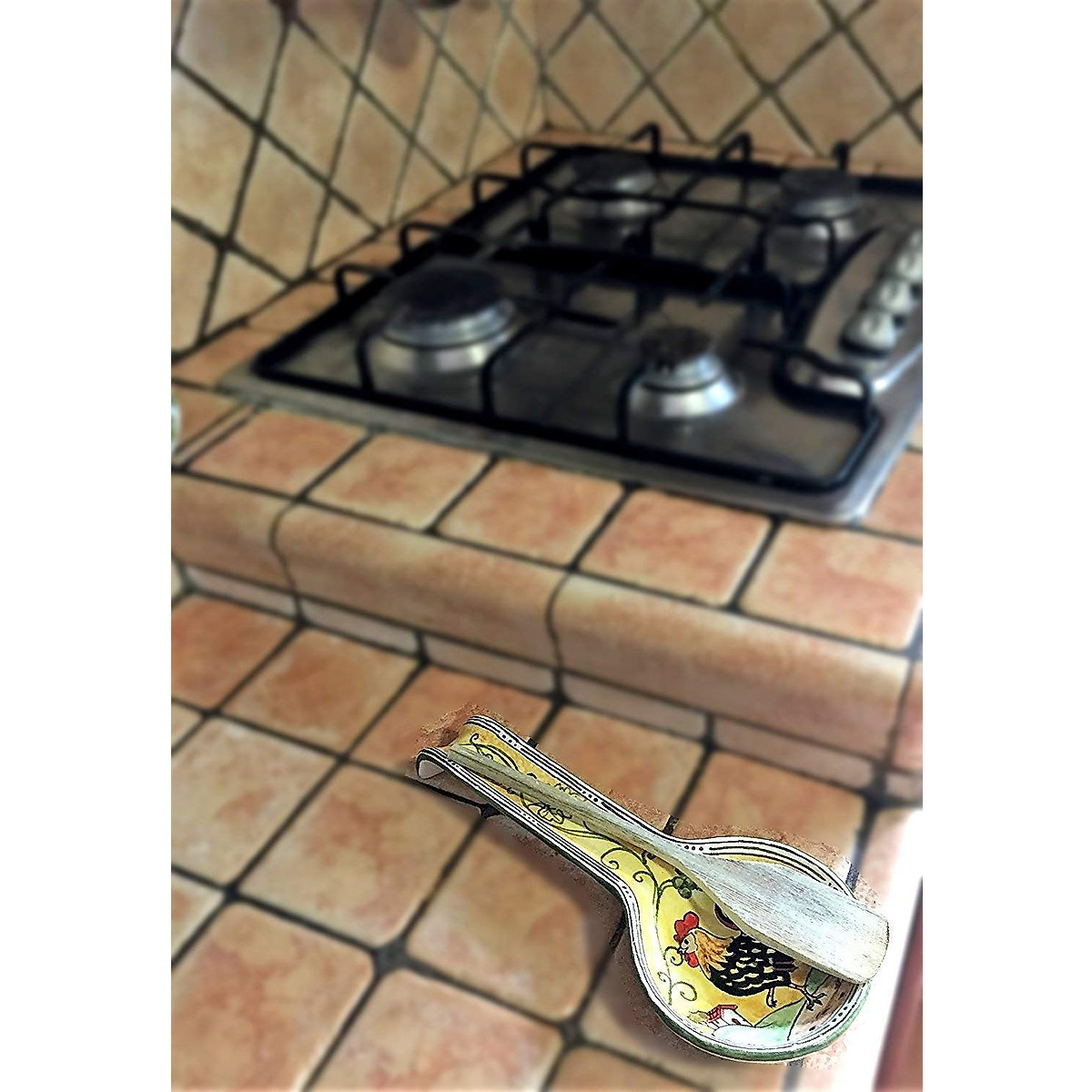 CERAMICHE D'ARTE PARRINI - Italian Ceramic Art Spoon Rest Pottery Holder Hand Painted Decorated Rooster Gaul Made in ITALY Tuscan