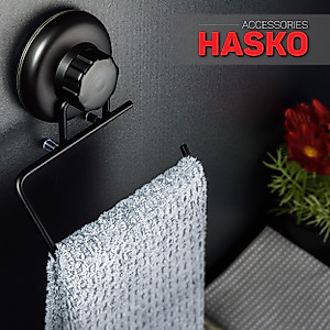 HASKO accessories - Powerful Vacuum Suction Cup Toilet Paper Holder – Wall Mount No Drilling Bathroom Stainless Steel Tissue Roll Dispenser – Adhesive 3M Stick Disc Included (Black)