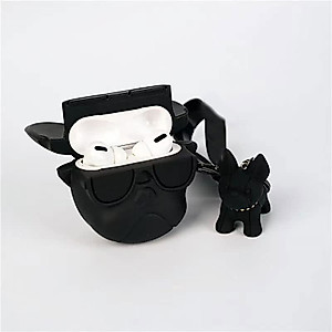 Cool Silicone Bull Dog Puppy Cartoon Animals Headphone Case Compatible with Airpods2 and Airpod Headphones Funny Cover with Dog Keychian for Boys Girls Teenager Best Gift (Black Bull Dog 1/2)