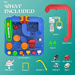 Toddler Toys for 3 4 5 Years Old Boys Girls, Car Adventure Toys City Rescue with 4 Mini Cars,Race Tracks car toys for Boys age 3-5, Birthday Gifts for 3-5 Year Old Boys Girls 10.2x10.2x7.2in