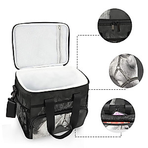 ALAZA White Horse on Black Large Cooler Insulated Picnic Bag Lunch Box for Adult Men Women