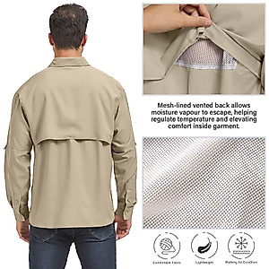 Men’s Long Sleeve Shirts UV UPF 50 Sun Protection Hiking Fishing Safari Shirt Quick Dry Cool Utility Blouse (5052 Khaki S)
