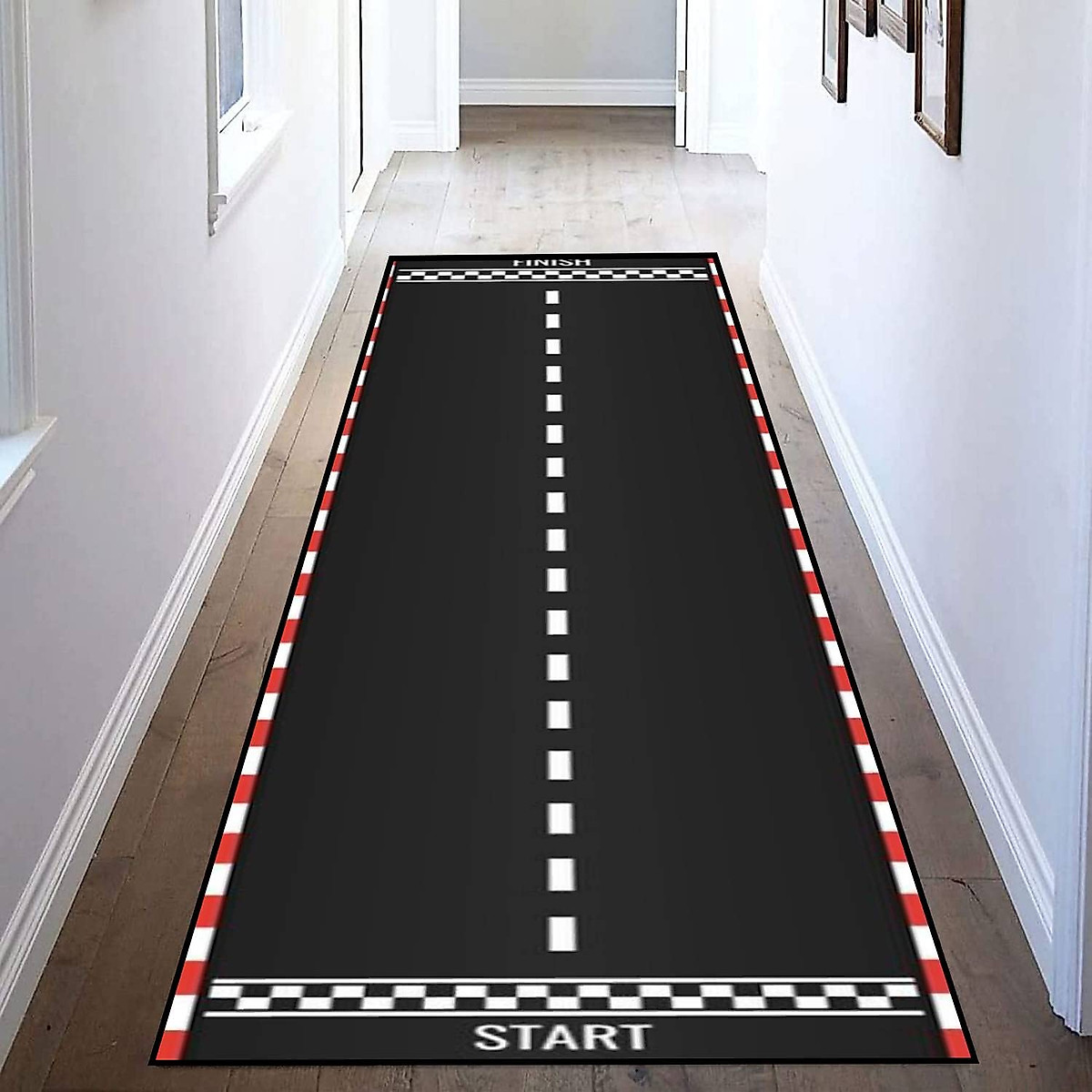 Area Runner Rug 2x6 Ft Race Track with Start and Finish line Car or Karting Road Racing top Non Skid Floor Mat for Living Room Kids Room Bedroom Kitchen Floor Hallways Carpet Throw Rugs