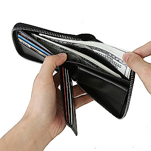 Slim Zipper Wallets For Men RFID Leather Mens Bifold Creidt Card Holder Zip Around Wallet With Coin Pocket