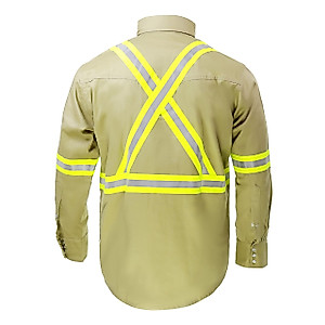Just In Trend Flame Resistant High Visibility Hi Vis Shirt - 100% C - 7 oz (4X-Large, Khaki)