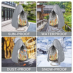 Neween Patio Egg Chair Covers Durable Large Wicker Egg Swing Chair Covers, 75"x45" Windproof Sun Protection Outdoor Chair Cover with Storage Bag, Zipper, and Drawstring for Garden, Backyard, Gray