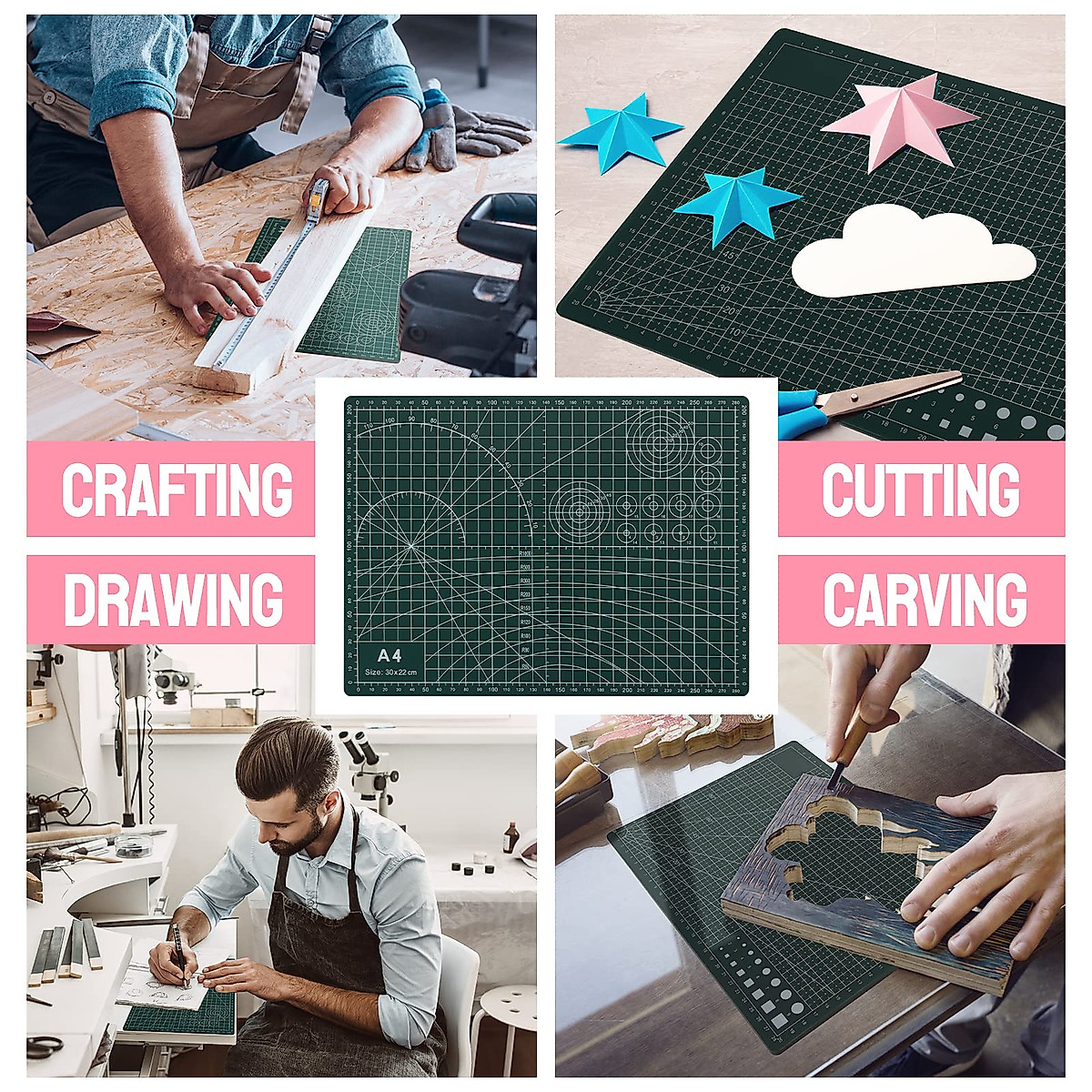 Silicone Art Mat, Silicone Mats for Crafts - Silicone Painting Mat with A4 Cutting Mat, Silicone Artist Mat with Cup for Art, Handmade, Crafts, Sewing and Scrapbooking (Pink)