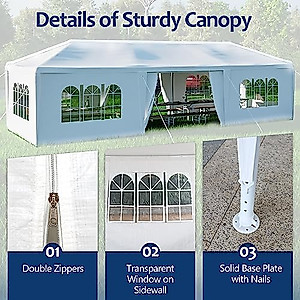 KELRIA 10'x30' Outdoor Canopy Tent, Outdoor Party Tent Wedding Birthday Tents with 8 Removable Sidewalls, Gazebo w/Transparent Windows Outside Gazebo Event Tent for Garden Patio and Backyard, White