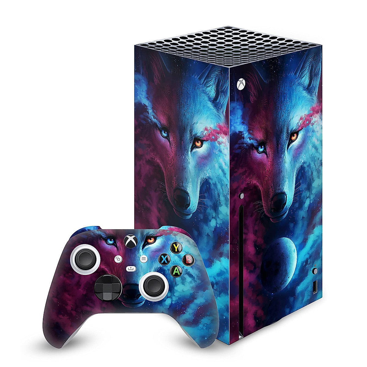 Head Case Designs Officially Licensed Jonas "JoJoesArt" Jödicke Wolf Galaxy Art Mix Vinyl Sticker Gaming Skin Decal Cover Compatible With Xbox Series X Console and Controller Bundle