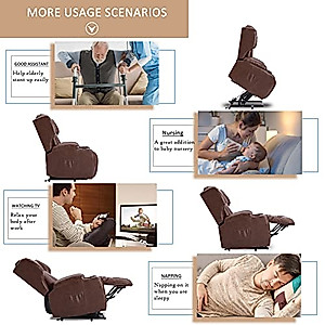 IPKIG Power Lift Chairs Recliners for Elderly with Massage and Heated, Faux Leather Power Recliner Chair with USB Ports/2 Remote Control/4 Side Pocket for Living Room, Bedroom (Brown)