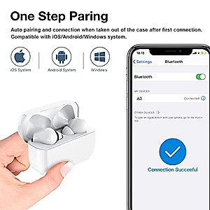 FEANS A3 True Wireless Earbuds Bluetooth 5.3 Headphones Noise Cancelling Waterproof Stereo Earphones with Microphone in-Ear Touch Control Headset with Deep Bass for iPhone, Android (White)