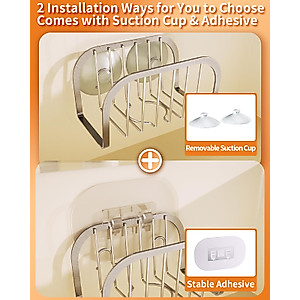 SWTYMIKI Sponge Holder for Kitchen Sink, Movable Sink Sponge Holder with Suction Cups Stainless Steel Sink Caddy Suction Cup for Sponge & Brush, Silver